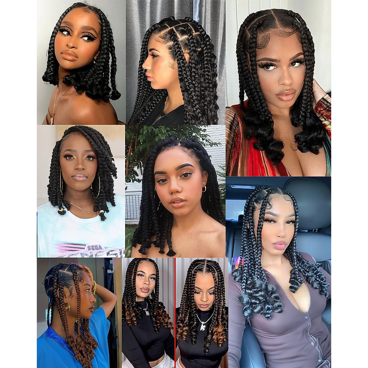 7 Packs 10 Inches Goddess Box Braid Crochet Hair with Toni Curl Ends for Black Women,Mother and Baby Kids - Ombre Gray, Bohemian Box Braids Crochet Hair (105 Strands,T1B/Gray)
