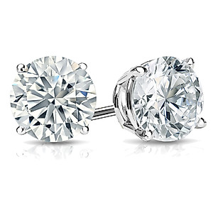 1/4 Carat Diamond Round Stud Earrings in 14k White Gold (I1-I2, cttw) 4-Prong Basket Screw Back by Diamond Wish