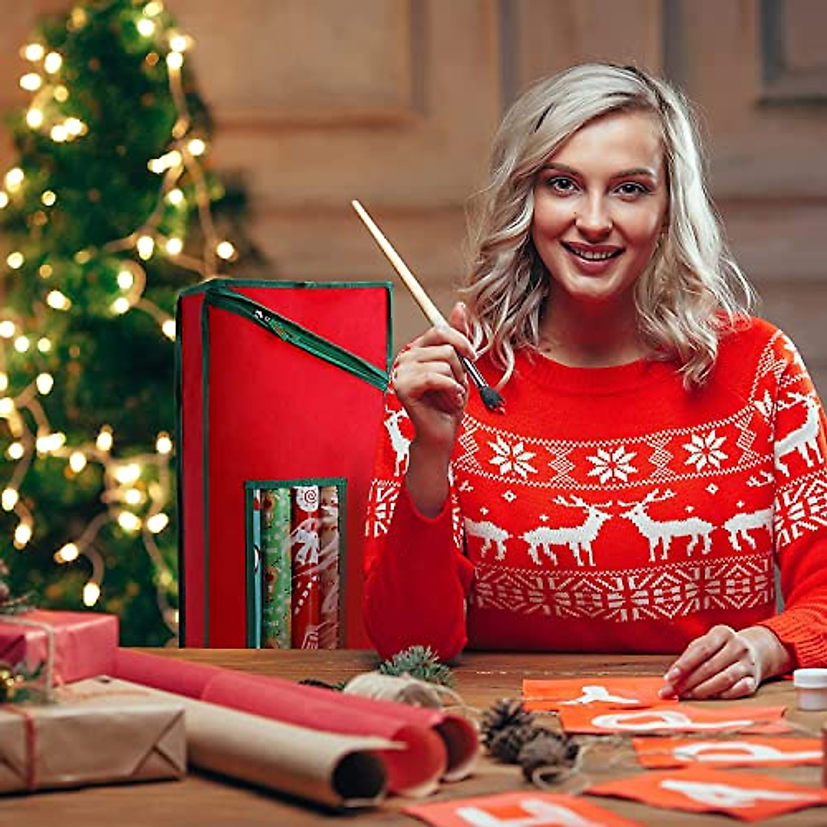 MaidMAX Wrapping Paper Storage Gift Wrap Organizer Fits 42 Inch Long Rolls Christmas Wrapping Storage with Clear Window 42 x 10 x 10 Inch