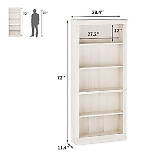 VICTONE 5-Shelf Bookcase, Wooden Standing Rack Book Storage Shelves Furniture Selection for Living Room, Bedroom, Home Office (White)