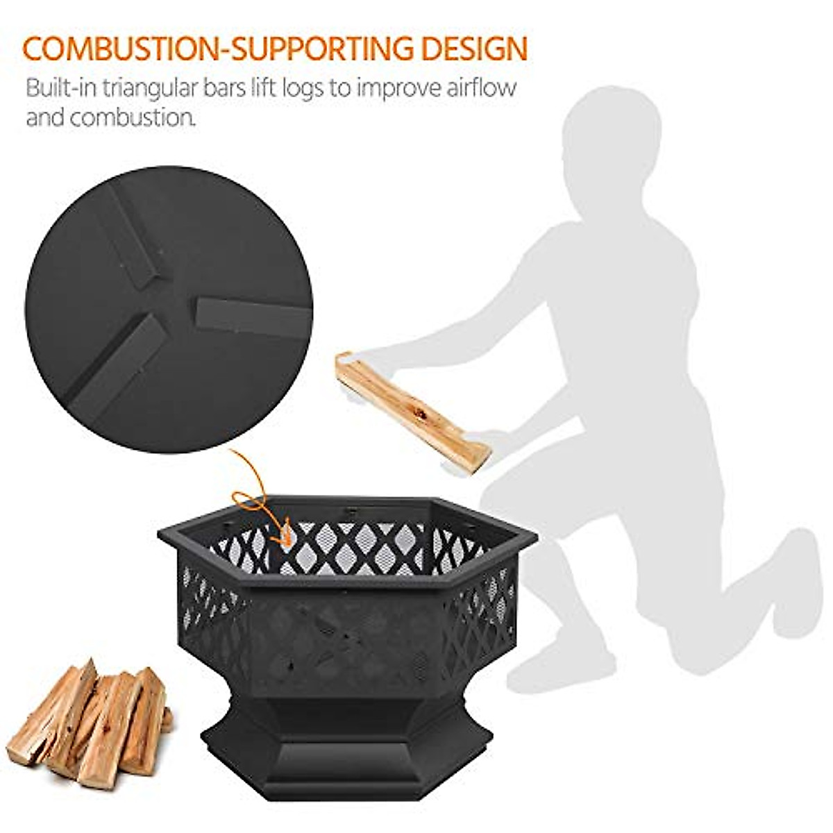 Yaheetech 24'' Outdoor Fireplace Wood Burning Pit Hexagon Shaped Metal Brazier for Outdoor Patio Backyard Camping Garden