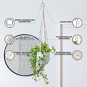 INLI Macrame Plant Hanger Indoor Hanging Planters 35" Beads Single Tier Plant No Tassel Macrame Hanger Hanging Plant Holders for 5-10” Planters.