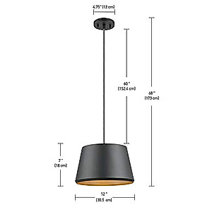 Bari 1-Light Pendant, Black, Matte Finish, Brass Accents, Half Opal Glass Shade