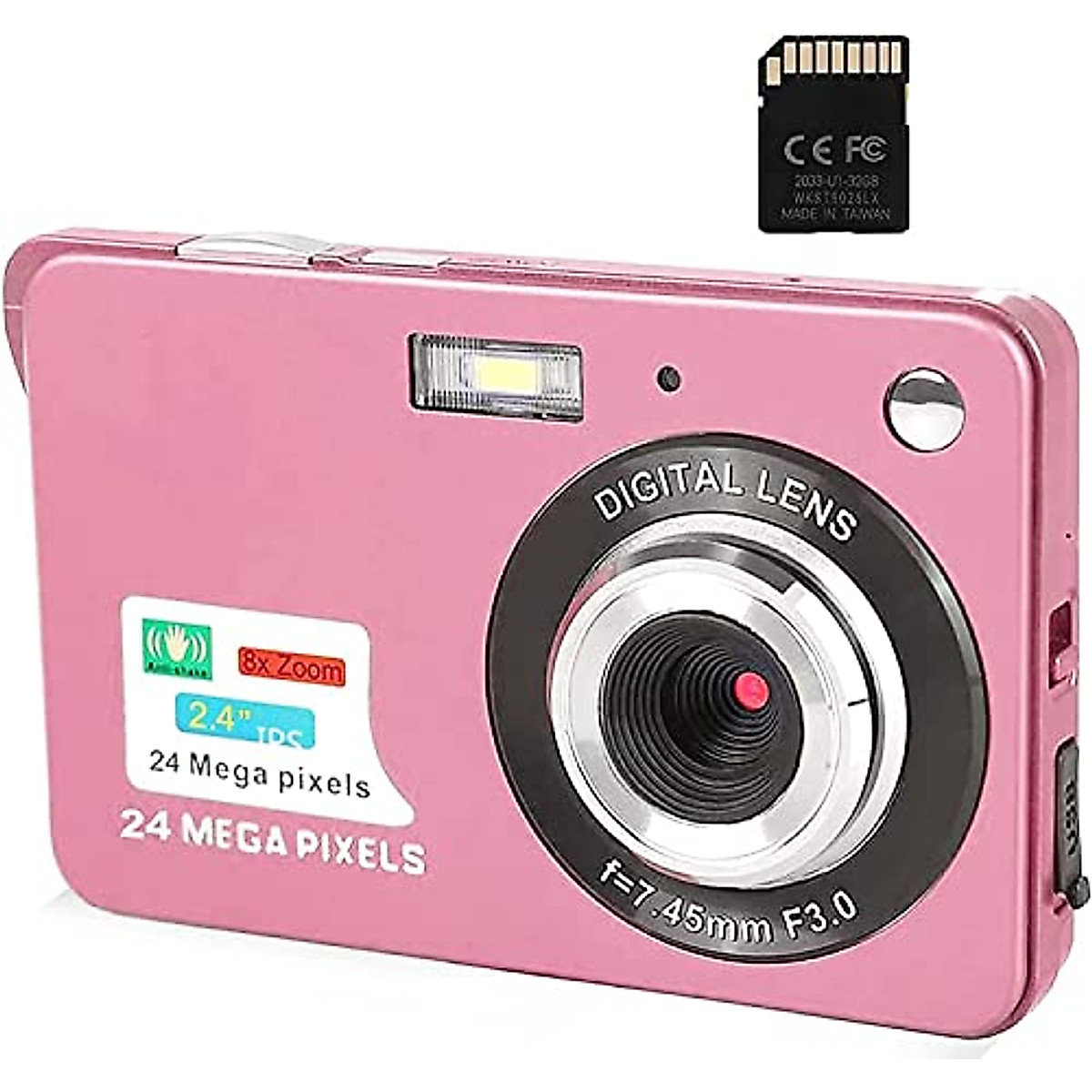 Digital Camera,2.4 Inch FHD Pocket Cameras Rechargeable 24MP Camera for Backpacking, 8X Digital Zoom Compact Cameras for Photography, sd Card 32GB