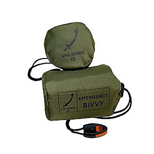 Emergency/Survival Bivvy Bag - Mylar Sleeping Bag, Survival shelter, Reflects 90% Body Heat, Hiking, Camping, Outdoors, Fishing, Hunting, overlanding, Scouts, Ripstop Carry Bag w/Whistle (Green)