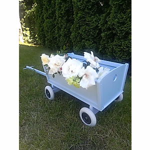 Premium Wooden Wagon STAS - Safe and Beautiful | Ideal for Weddings and Flower Girls | Color: White Fluff| Wheels: Rubber