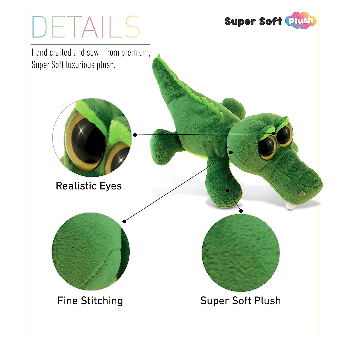 DolliBu Green Alligator Stuffed Animal - Super Soft Alligator Plush, Huggable Big Eyes Plush Animal Alligator Toy, Wild Animal Gator Plush, Cute Stuffed Animal Gift for Kids and Adults - 6 Inches