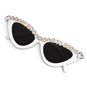 xo, Fetti Bachelorette Party Bride To Be Sunglasses | White Cat Eye Bedazzled Bach Decoration, Bridesmaid Sunnies Favor, Bride to Be Gift + Bridal Shower Supplies