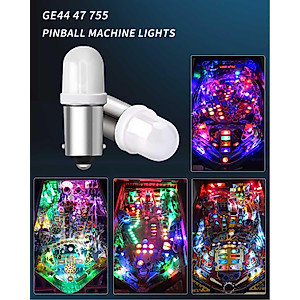 Keiurot 47 Bulb 44 755 756 1893 1895 1847 Bulb T47 BA9S Led Bulb DC AC 6.3V 6V Nonpolarity for Pinball Led Bulbs Pinball Machine Light Bulb Lamp White Pack of 15