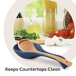 OGGI Ceramic Spoon Rest- Spoon Rest for Stove Top, Spoon Holder for Countertop, Kitchen Decor for Counter, Coffee Bar Accessories, Midnight Blue