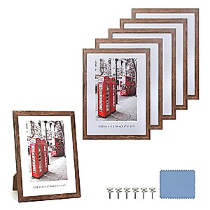 8.5x11 Picture Frame Set of 6, Certificate Document Frame Set with Display Box, Rustic Style Antique Brown Wood Grain Photo Frame Suitable for Desktop Display and Wall Decoration.
