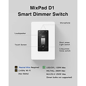 Smart Dimmer Switch with Touchscreen, ORVIBO Matter-Certified Single Pole Wi-Fi Dimmable Light Switches, Works with Alexa & Google Home, Neutral Wire Required (Dimmer)