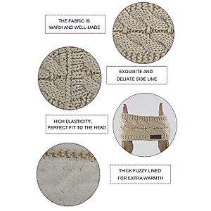 Muryobao Women Winter Warm Headband Fuzzy Fleece Lined Thick Cable Knit Head Wrap Ear Warmer Black & Beige