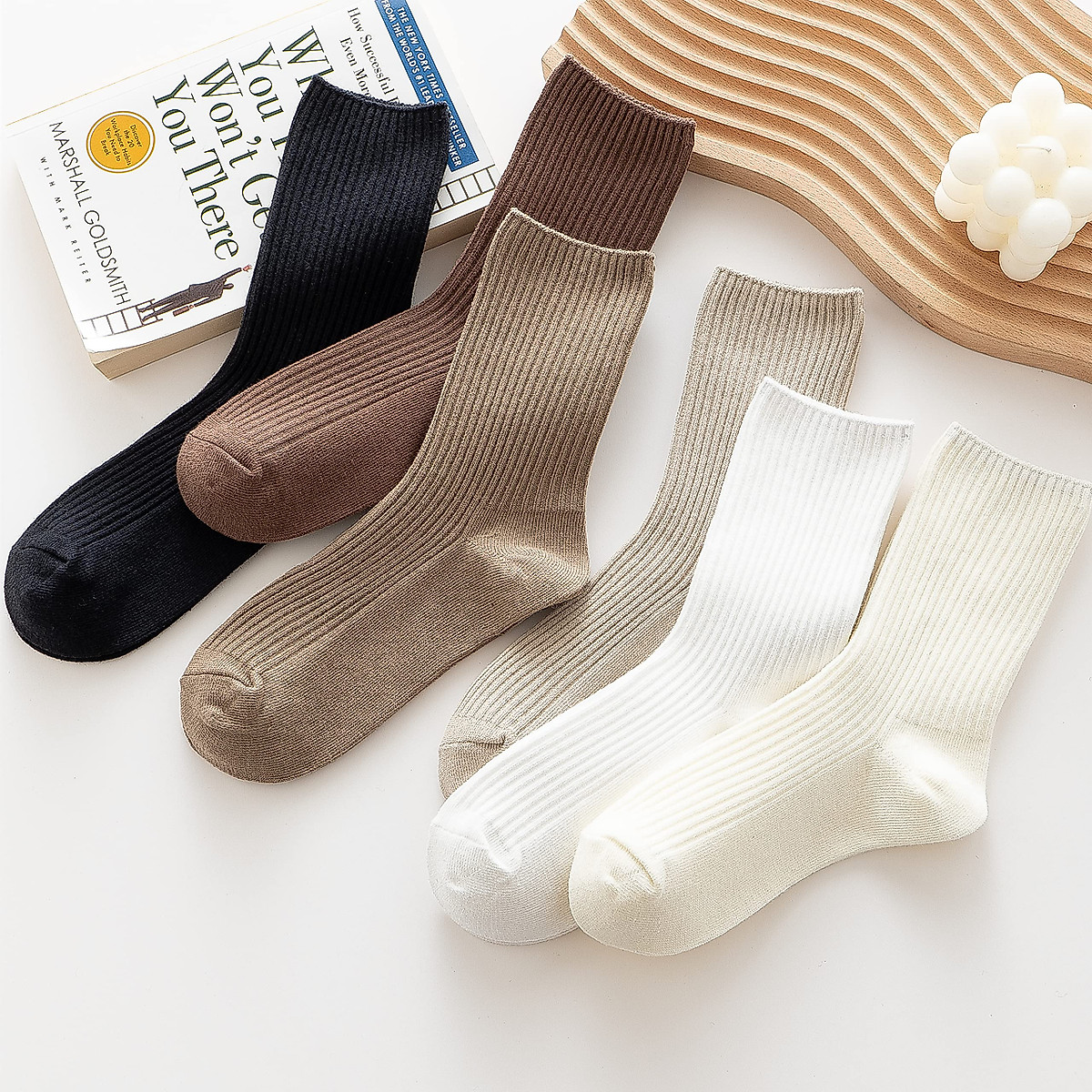 ACCFOD Cute Crew Socks Casual Athletic Aesthetic Socks Neutral Cotton Socks for Women Granola Girls Clothes - Solid Color Size 5-9