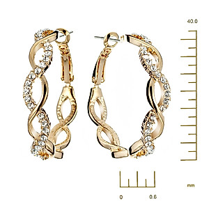 Gemini Women 18K Yellow Gold Plated Crystal Big Round Hoop Pierce Earring birthday Gift Sz 4cm Diameter