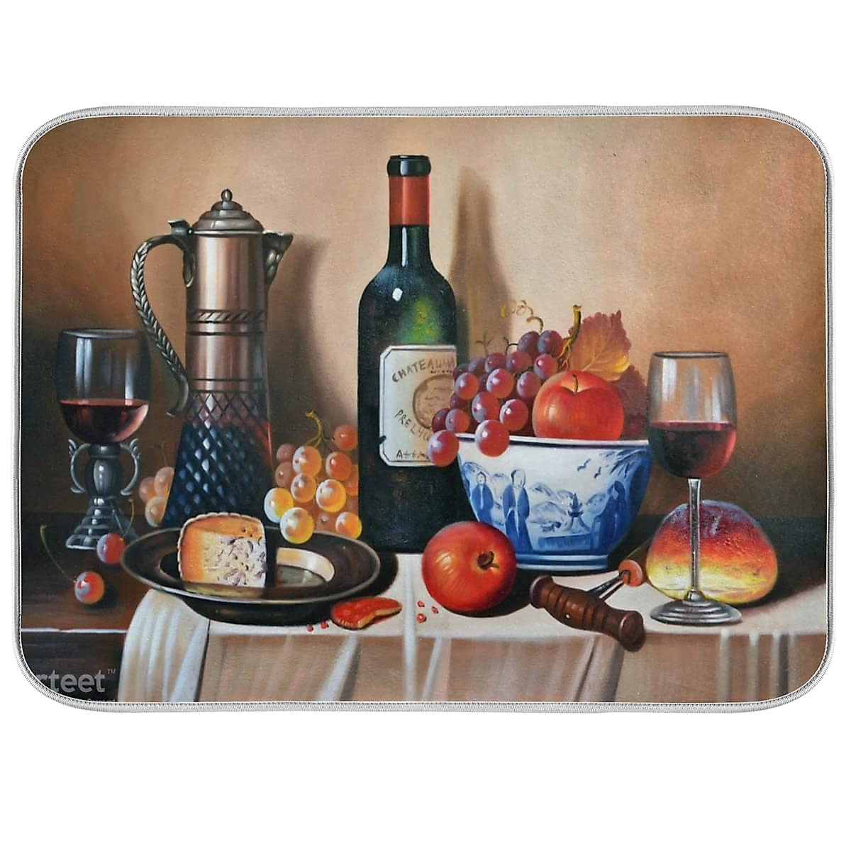 Red Wine Cheese Grape Fruit Dish Drainer Tray Counter Mats for Kitchen Drying Dish Mat Heat Resistant Mar Memory Foam Dish Drying Mat 18 x 24