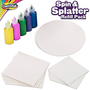 Creative Kids Spin & Paint Refill Pack - 8 x Large Cards - 8 x Small Cards - 4 x Round Cards - 5 Bottles of Colored Paint