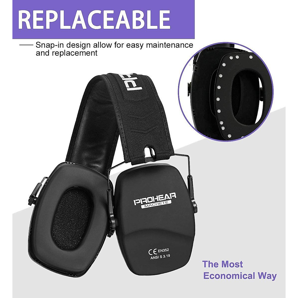 PROHEAR 016 Ear Protection Safety Earmuffs for Shooting, NRR 26dB Noise Reduction Slim Passive Hearing Protector with Low-Profile Earcups, Compact Foldable Ear Defenders for Gun Range, Hunting (Black)