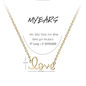 MYEARS Women Word Love Necklace Gold Cursive Pendant 14K Gold Plated Simple Dainty Chain Everyday Jewelry
