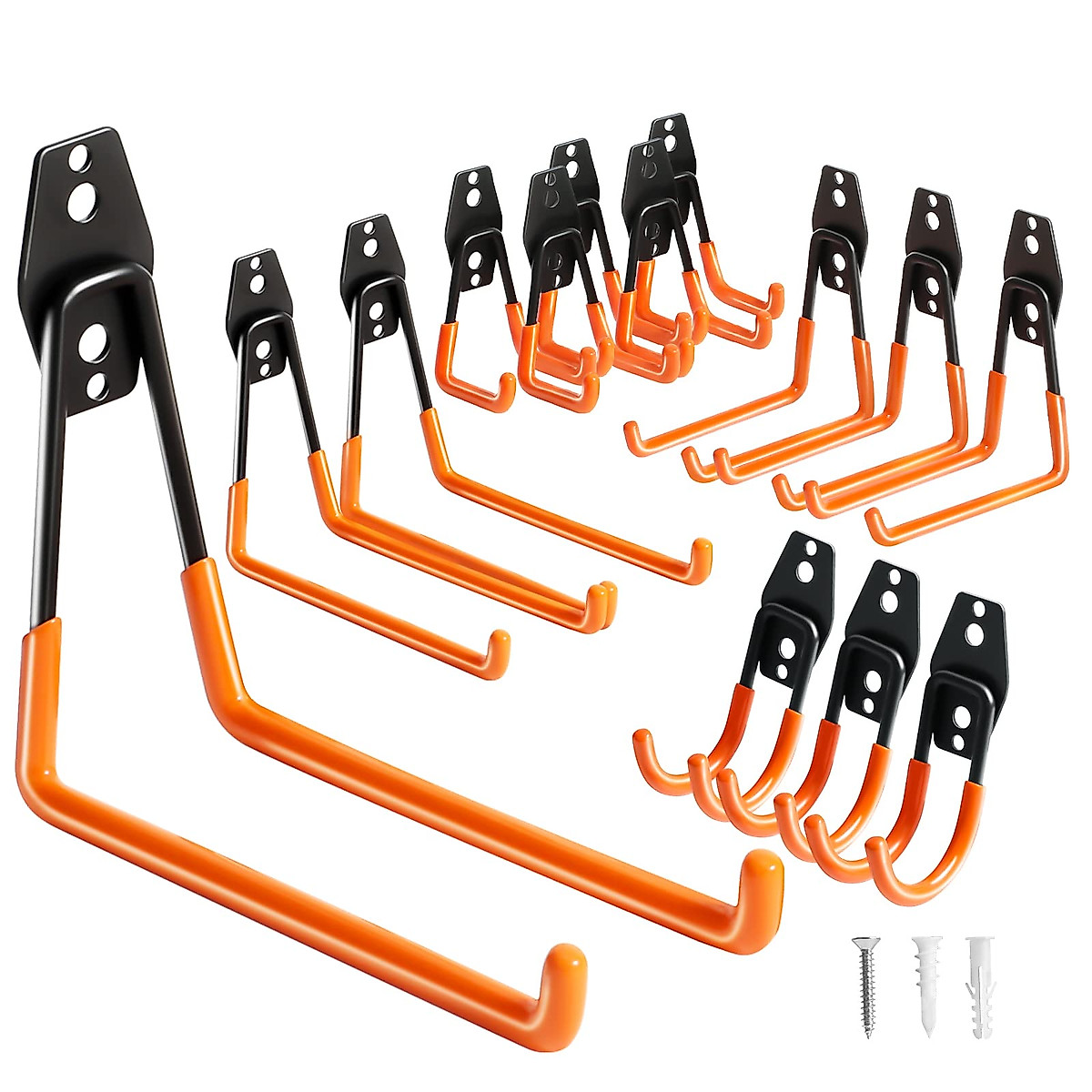 KURUI 14 Pack Garage Hooks for Hanging, Heavy Duty Garage Storage Hooks for Ladder Extension Cord Tool Cable, Wall Mount Large Utility Hooks, Garage Organization Hanger&Organizer