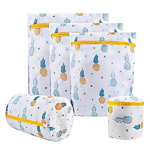 Yonchic Mesh Laundry Bag, Durable Laundry Bags with Premium Zipper, 5-Piece Washing Machine Wash Bags for Delicates Blouse, Hosiery, Baby Clothes, Travel Organization Bag (Pineapple)