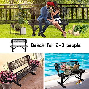MTPLUM 4FT Outdoor Steel Bench with Backrest Park Metal Back Bench, Coated Outdoor Furniture Heavy Duty Park Bench with Back Patio Bench for Garden, Porch, and Park