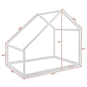 Tensun Full Size Wooden House Bed with Roof for Toddlers,Kids,Girls, Boys, Bedroom Children Full Floor Bed Frame,No Box Spring Needed,White