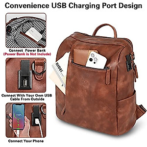 Backpack Purse for Women, Large Shoulder Bags with USB Charging Port fit 15.6 inch laptop, Waterproof PU Leather Casual Women Handbag, Anti-Theft Bookbag Purse for Work Office Travel College School