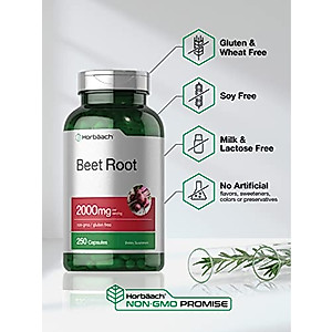Beet Root Powder Capsules | 250 Pills | Herbal Extract | Non-GMO, Gluten Free, and DNA Tested Supplement | by Horbaach