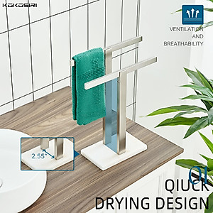 KOKOSIRI Hand Towel Holder Free-Standing Towel Racks with Marble Base for Bathroom Kitchen Vanity, Brushed Stainless Steel 15.7'' Height THS0001-SM-BR