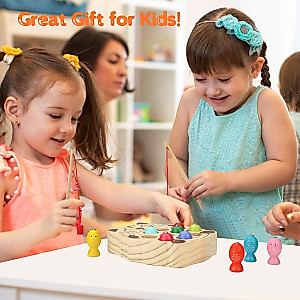 SGVV90 Wooden Magnetic Fishing Game, Toddler Fine Motor Skills Toys, Montessori Preschool Learning Fishing Toys Gift for Children Kids