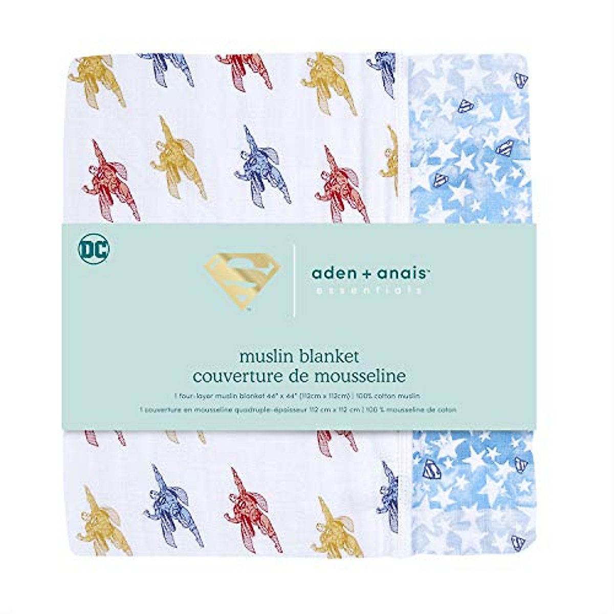 aden + anais Essentials Superman Dream Blanket, Muslin Baby Blankets for Girls & Boys, Ideal Lightweight Newborn Nursery & Crib Blanket, Unisex ToddlervBedding, Shower & Registry Gift, Superman
