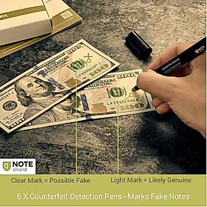 NoteShield 6 Pack Counterfeit Detector Pen Counterfeit Pens Bill Pens Money Marker Detect Fake Marker, Check Bills False Currency Counterfit Marker Pen