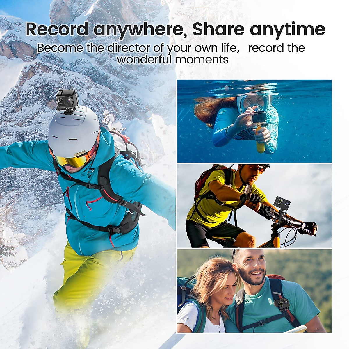 AKAIRIO Action Sports Camera with Accessories Mount Kit 3 1350mAh Batteries,HD WiFi Remote Underwater Camera with Waterproof Case,Outdoor Video Action Camera 4k with Wide Angle Lens