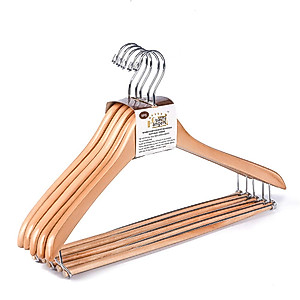 Quality Hangers Wooden Hangers Beautiful Sturdy Suit Coat Hangers with Locking Bar Glossy Natural Wood (5)