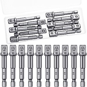 Impact Adapter Square Socket Bit Adapter Hex Impact Socket for Drills, Extension Socket Driver Bits Impact Socket Adapter for Automotive DIY (3/8 Inch Square Tip, Silver)
