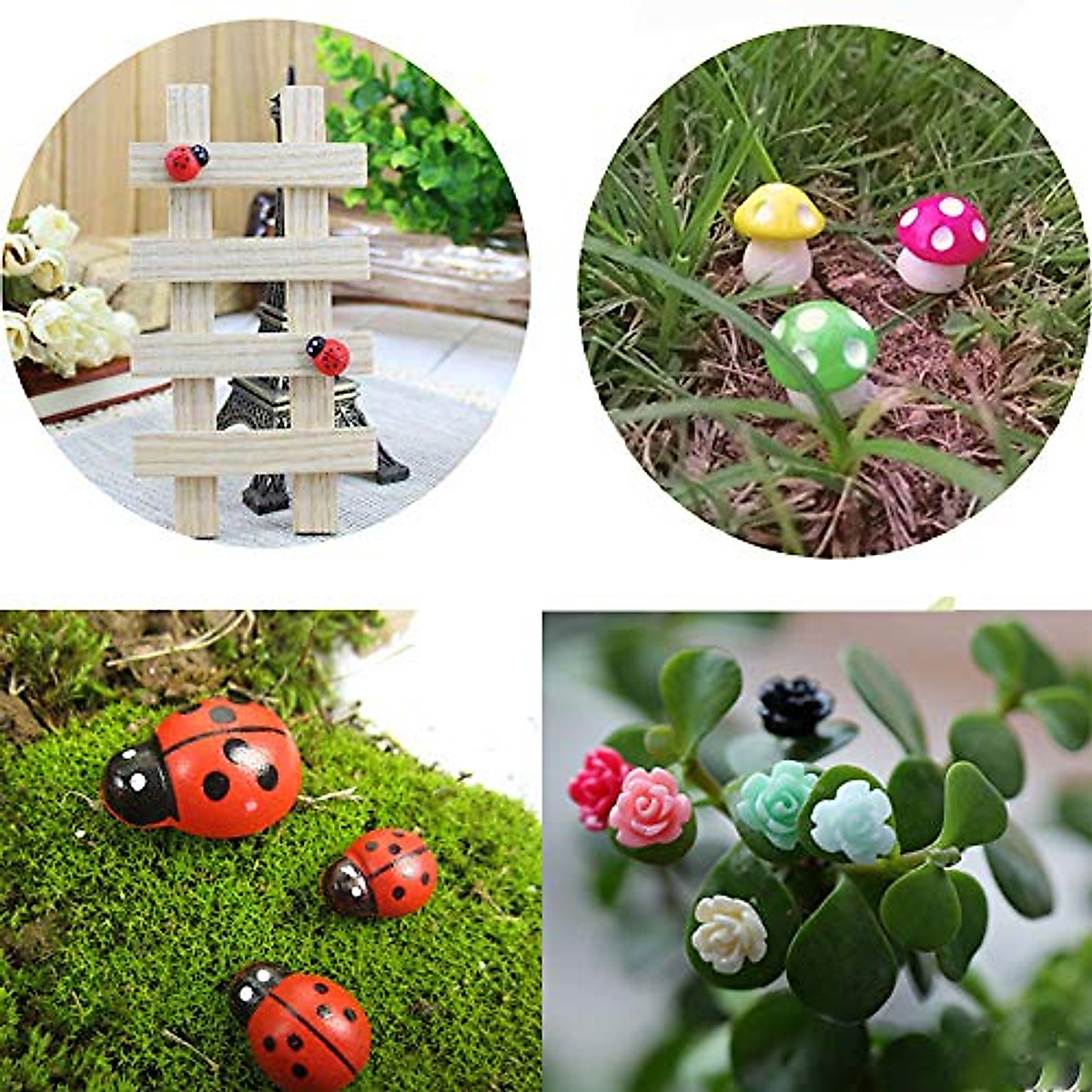 Tophappy 100pcs Miniature Fairy Garden Ornaments Kit Set, Ladybugs,Mushrooms, Flowers with Tools for DIY Fairy Garden Décor