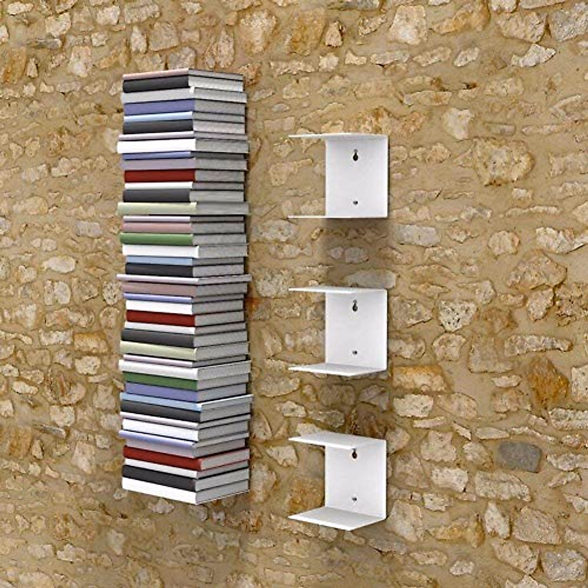 CraftVatika Metal Book Shelf Shelves Invisible Wall Mount Bookshelves for Office Study Room(Set of 3, White)