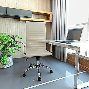 LeisureMod Harris Modern Adjustable Office Executive Swivel Chair Leatherette High-Back Task Office Chair (Tan)