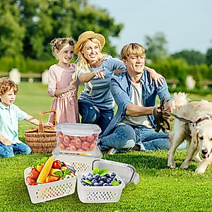 YIENOGO 4 Size Fruit Vegetable Storage Containers for Fridge with Colander and Lid Refrigerator Storage Containers Bins Organizer for Fruit Food Produce, White, YI-01F04