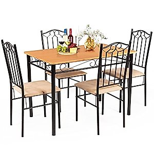 NAFORT 5-Piece Dining Table Set for 4, Vintage Kitchen Rectangular Table and 4 Padded Chairs Set w/Metal Frame Wood Tabletop for Home Kitchen Dining Room Furniture Set for 4, Natural