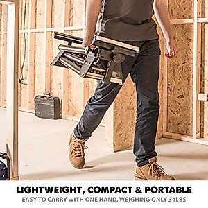 Evolution - 005-0001 Power Tools EVOMS1 Compact Folding Miter Saw Stand with Quick Release Mounting Brackets, Rollers, and End Stops, Black