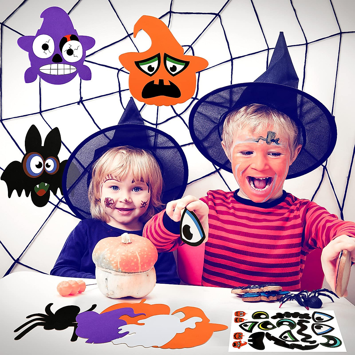 16 Pieces Halloween Foam Craft Kit Halloween Arts Foam Large Pumpkin Foam DIY Pumpkin Decorating and 4 Pieces Halloween Craft Stickers Funny Pumpkin Sticker for Halloween Game Party Favor Decoration