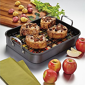 Rachael Ray Brights Hard Anodized Nonstick Roaster / Roasting Pan with Rack - 16 Inch x 12 Inch, Gray