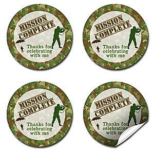 Mission Complete Top Secret Army Soldier Themed Thank You Sticker Labels, 40 2" Party Circle Stickers by AmandaCreation, Great for Party Favors, Envelope Seals & Goodie Bags