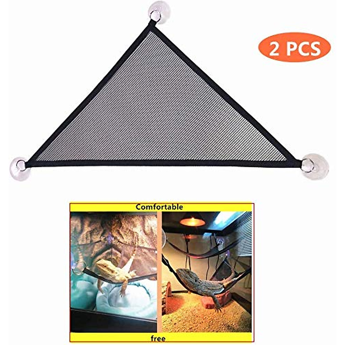 Yamadura Reptile Hammock Lounger & Ladder Accessories Set for Large & Small Bearded Dragons Anole Geckos Lizards or Snakes (Triangle, 19×13×13 inch, 2 Pack)