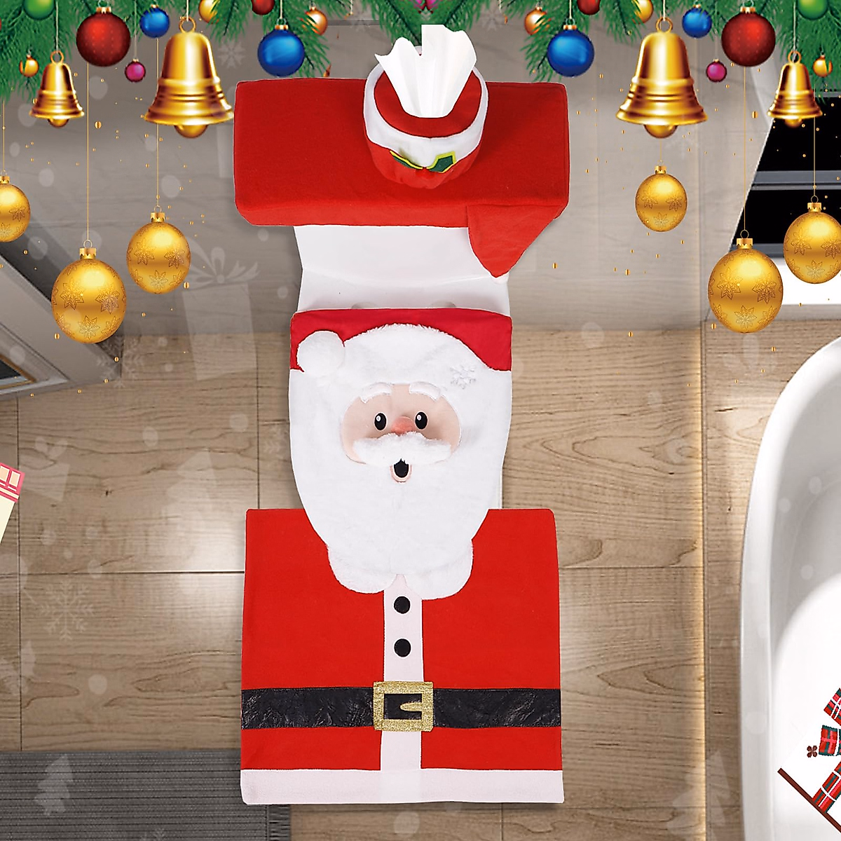 Christmas Bathroom Accessories Set Toilet Cover Rugs Tank Cover Paper Box Cover Create A Merry for Holidays Paper Box Cover