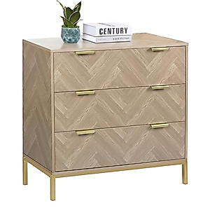 Anmytek Modern 3 Drawer Chest Dresser, Mid Century Natural Oak Organizer Bedroom Furniture with Gold Metal Legs H0037