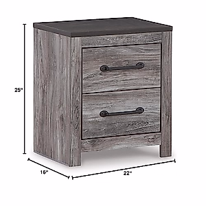 Signature Design by Ashley Bronyan 2 Drawer Nightstand, 22"W x 16"D x 25"H, Gray Plank