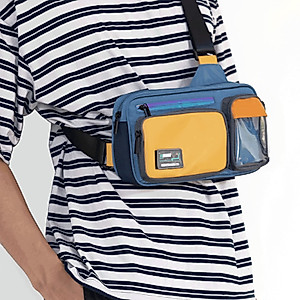 GeekShare Large Capacity Multifunctional Switch/Switch OLED Travel Carrying Case-Color Contrast Laser Messenger Bag Compatible with Switch (Blue & Yellow)